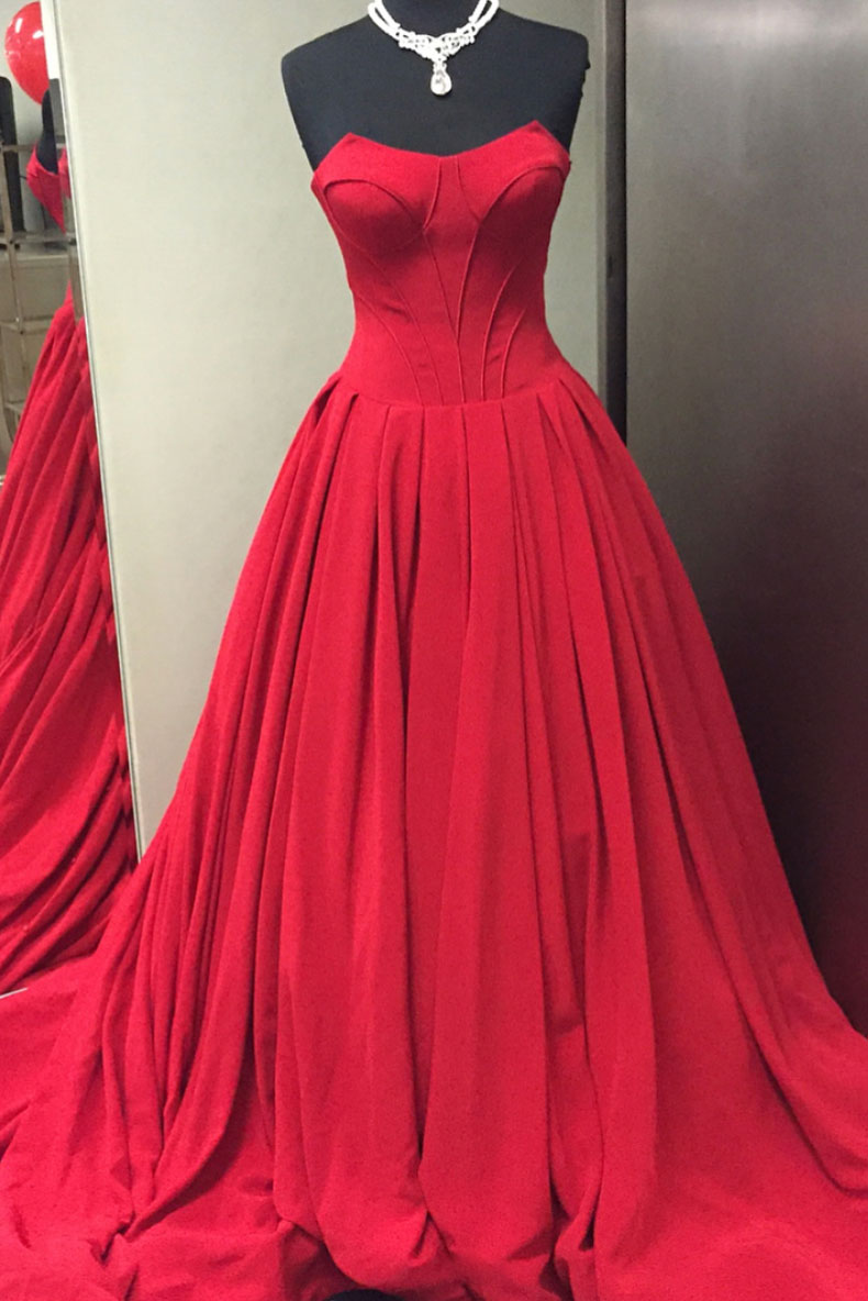 Simple red sweetheart long prom dress, red evening dress – shdress