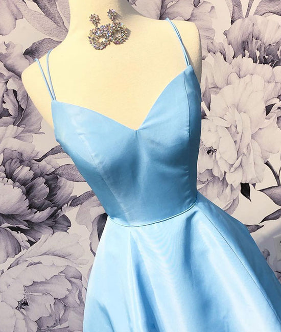 Simple sweetheart blue satin long prom dress, blue evening dress – shdress