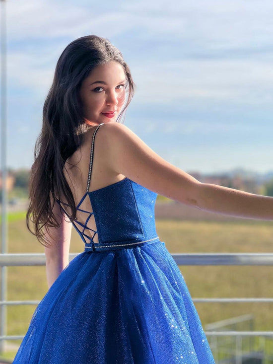 Blue A-Line Tulle Long Prom Dress, Blue Formal Evening Dresses – shdress